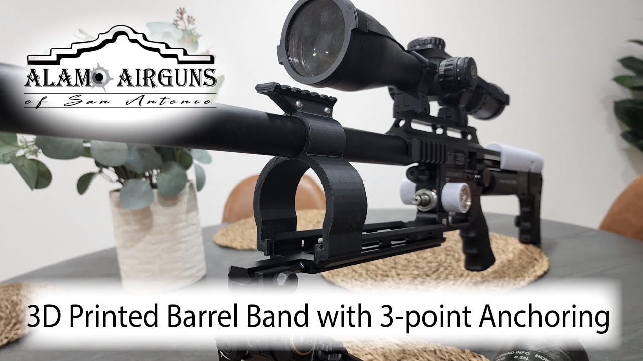3D Printed barrel band with a 3-point anchor system and top rail. - YouTube