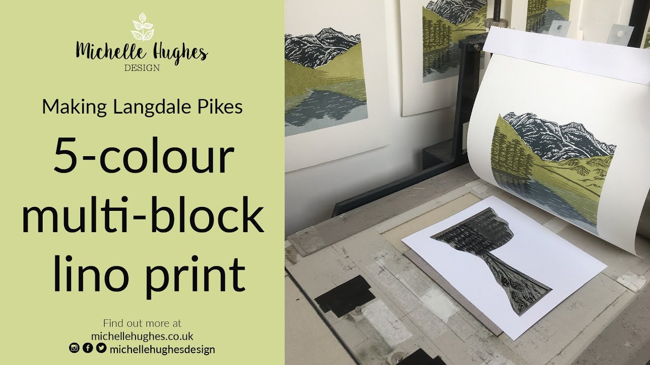 Langdale Pikes linocut print - Carving and printing a 5-colour multi ...