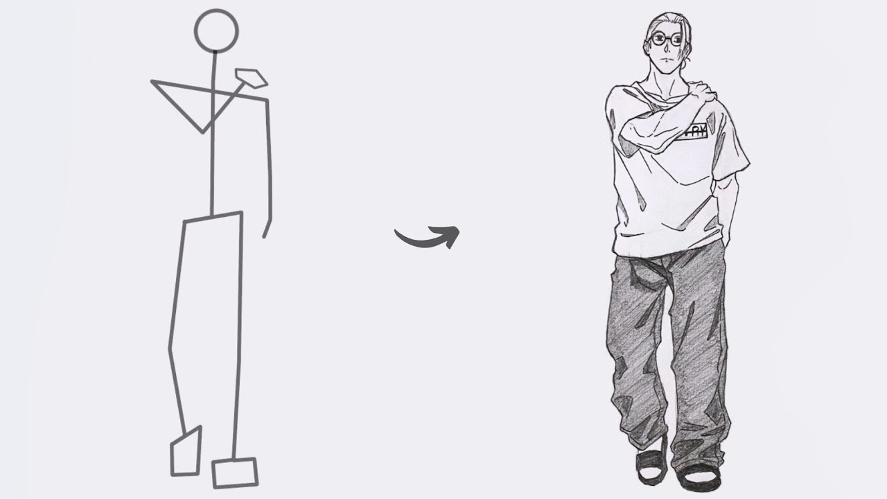 How to draw Taro Sakamoto full body out of stickman | Easy step-by-step ...