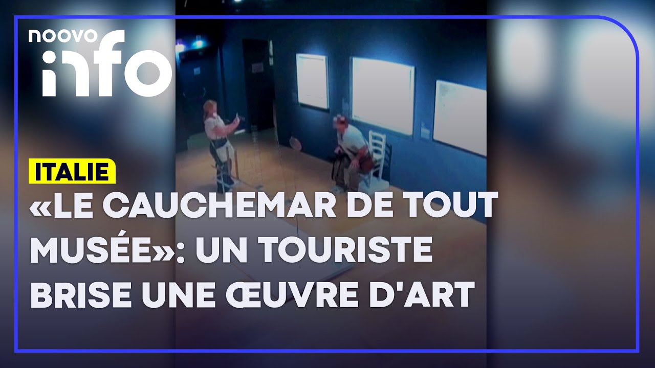 Italie: un touriste s'assoit sur une œuvre d'art et la casse - YouTube