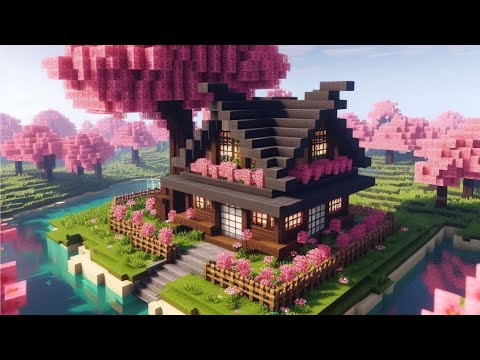 Minecraft how to bulid a simple japanese cherry blossom house. - YouTube