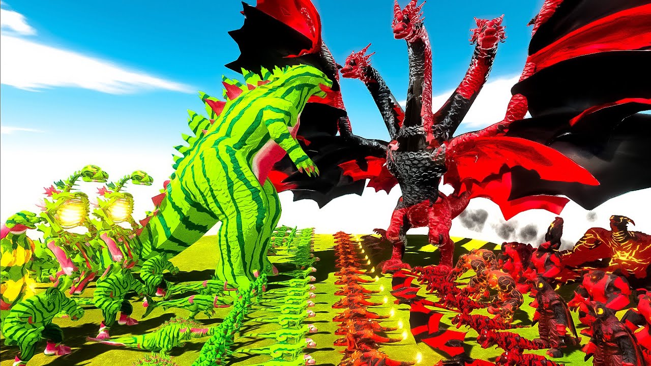 Color Mutant Battle,Team Watermelon Godzilla vs Team Red Black Ghidorah ...