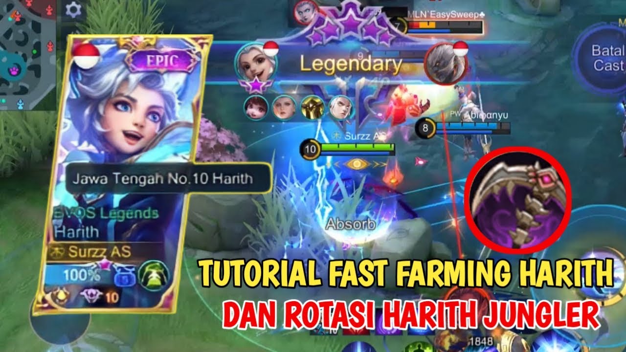 TUTORIAL HARITH FAST FARMING & ROTASI HARITH JUNGLER !! Harith Surzz AS - MOBILE LEGENDS - YouTube