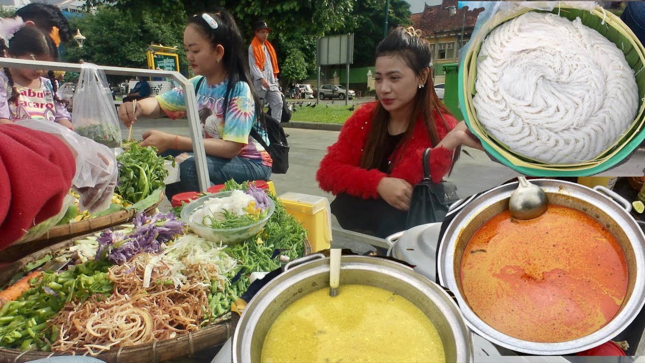 Popular KHMER Rice Noodles (Num Banhchok) - Cambodian Riverside Street ...