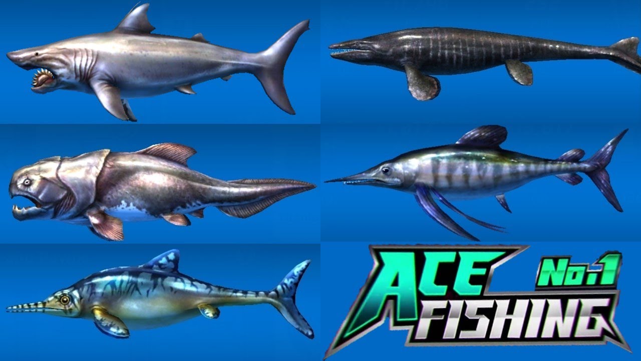 all Ace Fishing prehistoric creatures - YouTube
