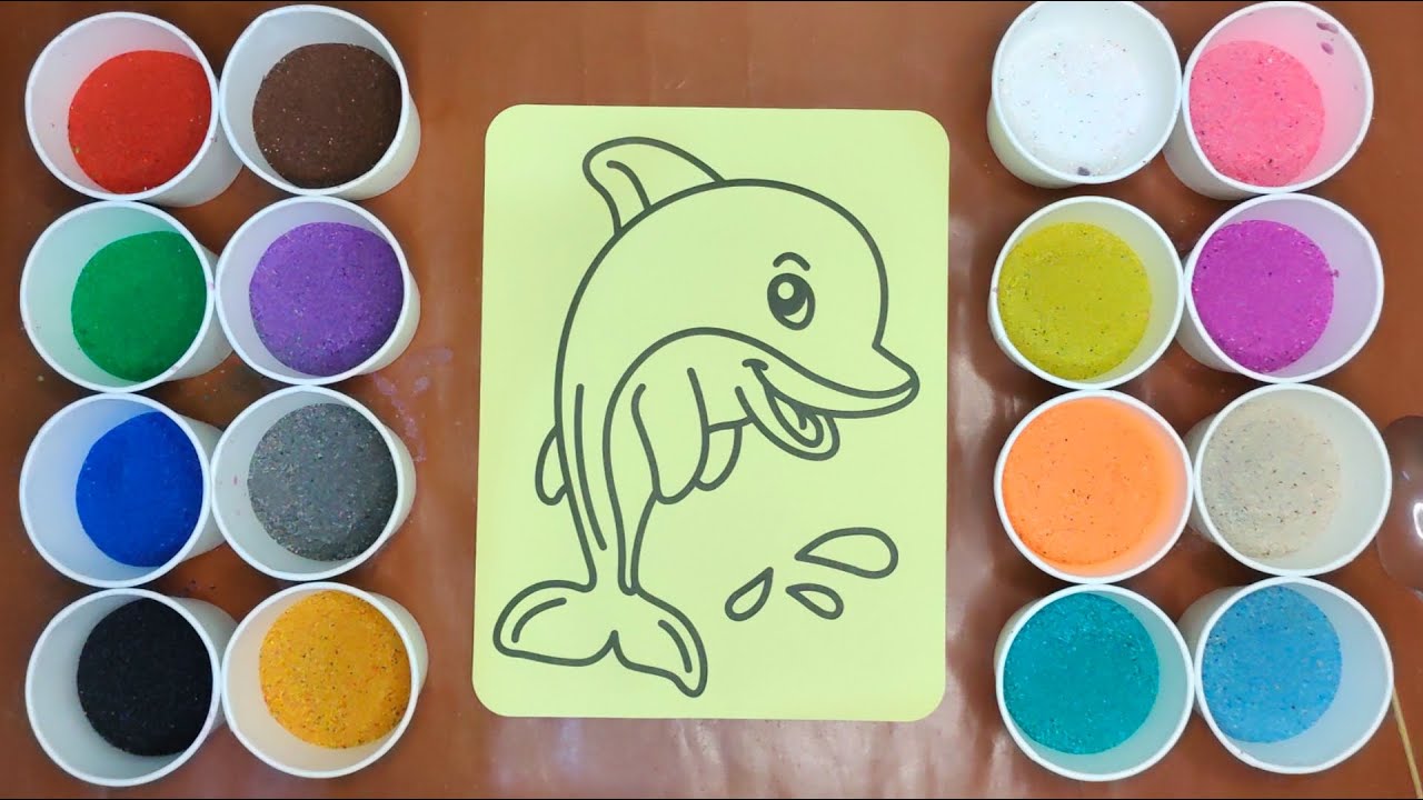 sand painting cute dolphin, coloring sand, colours - YouTube