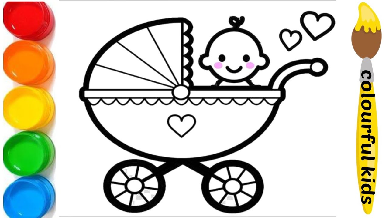 Baby Carriage Drawing, painting, coloring for kids & toddler /Easy ...