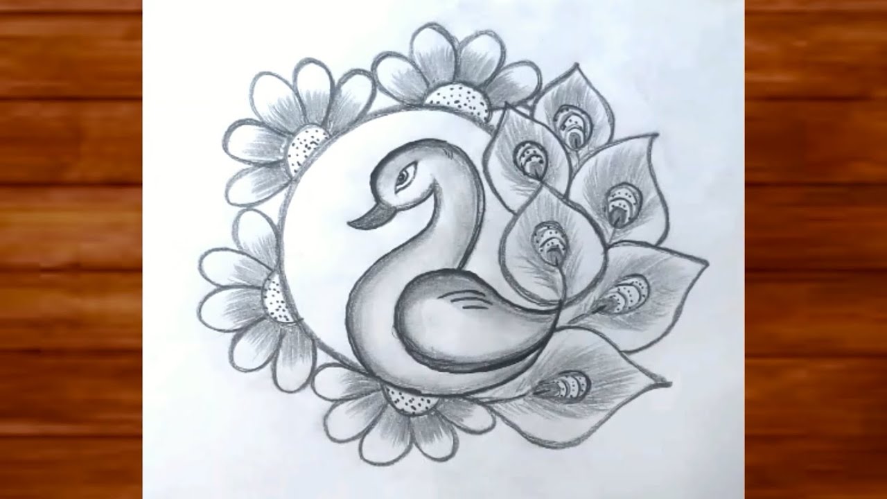 How to draw peacock in flower wreath / Flower wreath drawing #drawing # ...