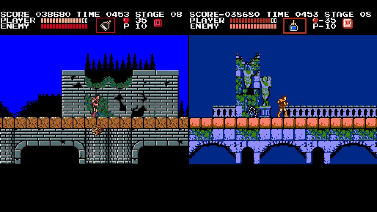 MSX Vampire Killer-skinned Castlevania (left) VS original Castlevania ...
