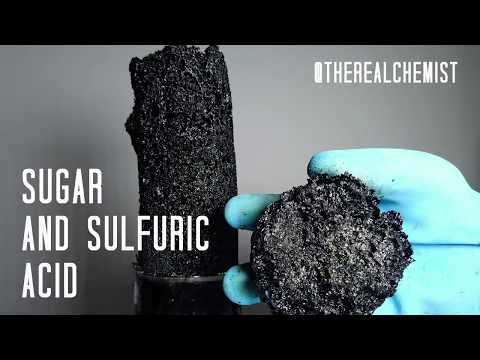Dehydration of sugar with sulfuric acid