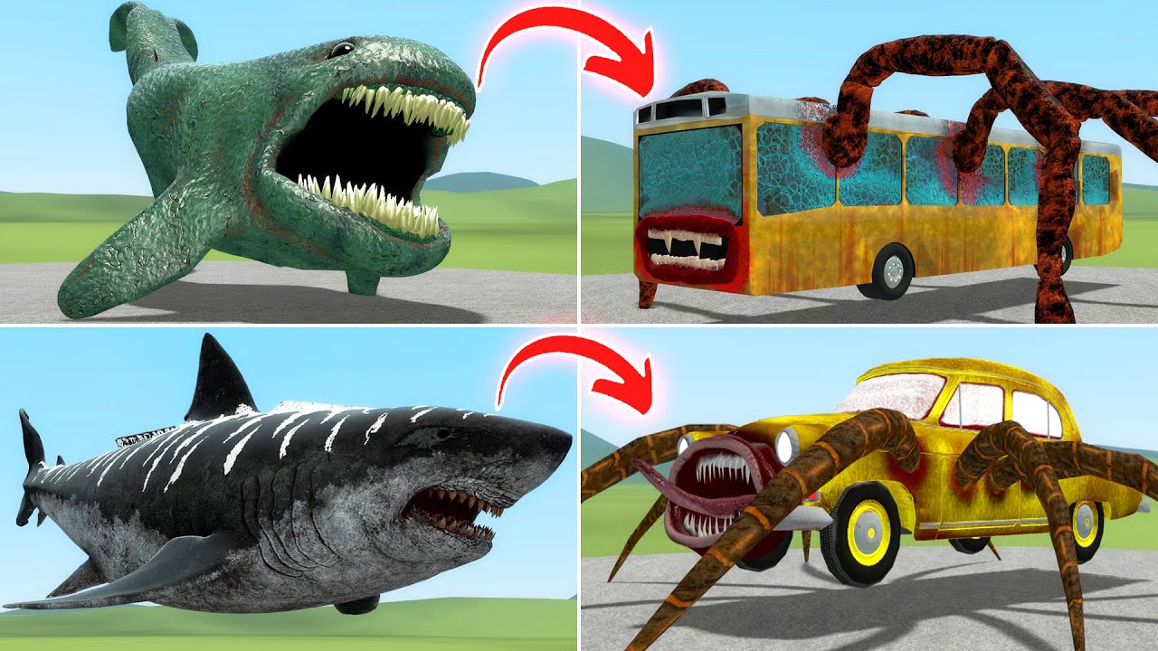 THE BLOOP VS BUS EATER JUMPSCARES VS MEGALODON VS CAR EATER In Garry's ...