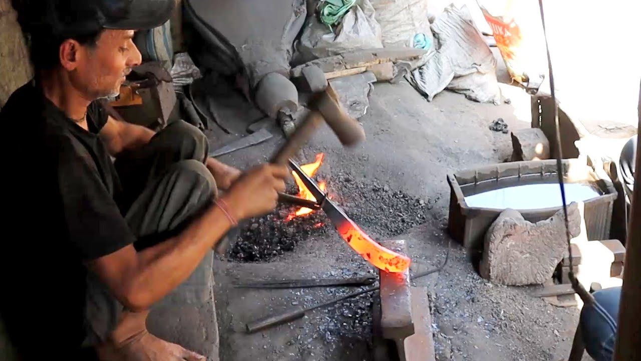 Indian Blacksmith working Very Hard with Minimal Tools Making Big Knife ...