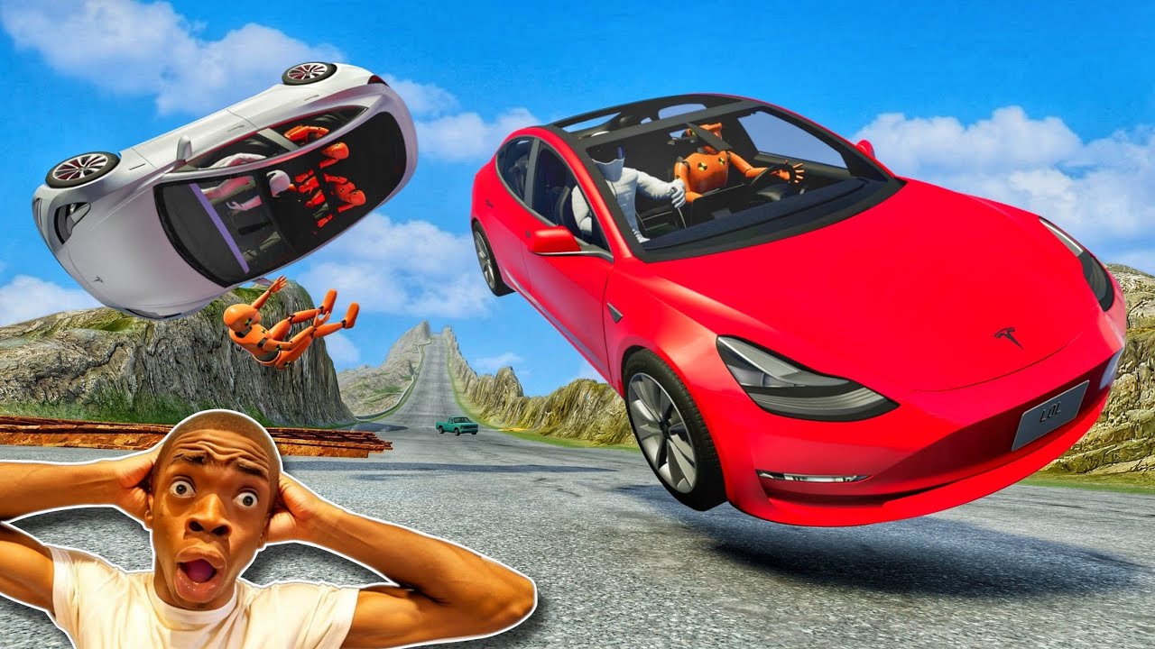 Tesla Model 3 vs Downhill 😱 - [BeamNG.Drive] - YouTube