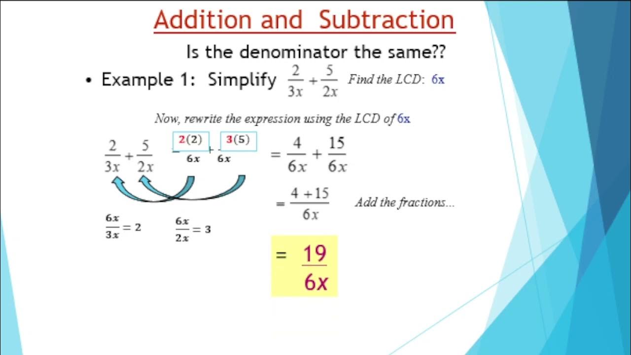 Part 2 Adding and Subtracting Rational Algebraic Expressions w/ Similar and Dissimilar ...