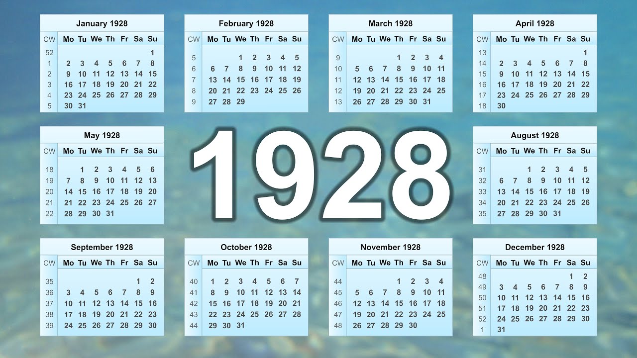 1928 Calendar - YouTube