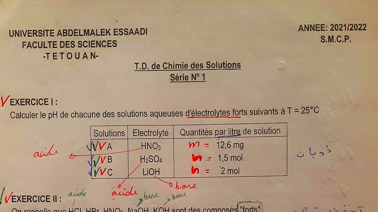 serie1 de chimie de solution s2 exercice1 - YouTube