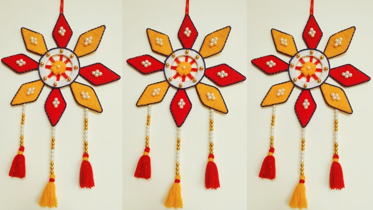 DIY Easy Woolen Flower Wall Hanging, Woolen Thread Wall Hanging Craft ...
