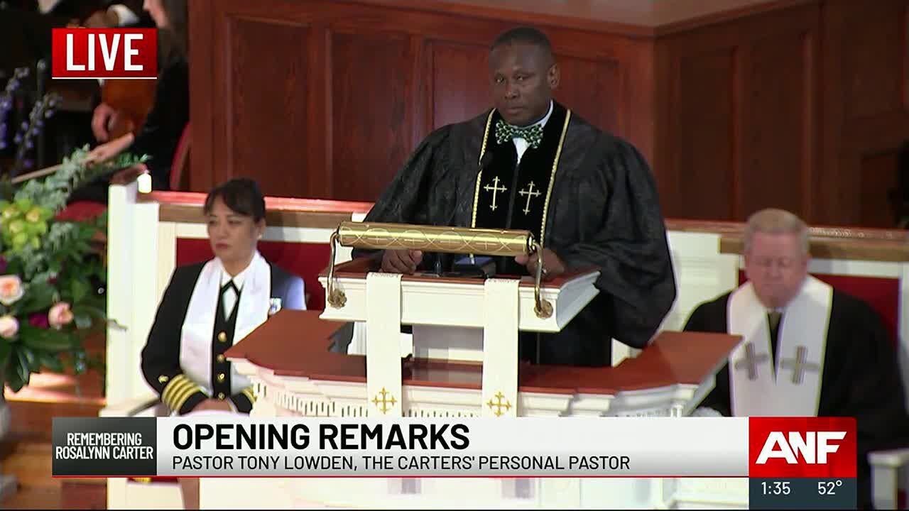 Remembering Rosalynn: Carter Pastor Tony Lowden delivers remarks - YouTube