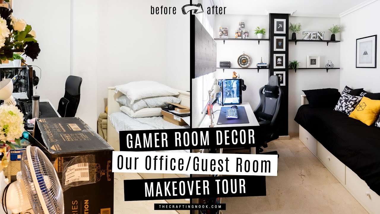 Gamer Room Decor. Our Guest/Office Room Makeover Tour - YouTube