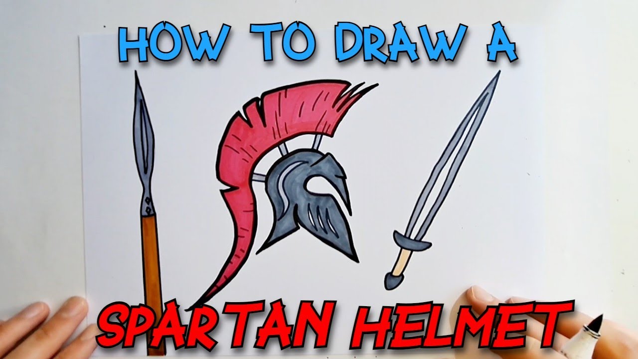 Spartan Weapons Drawing Spartan With Spear And Shield On White