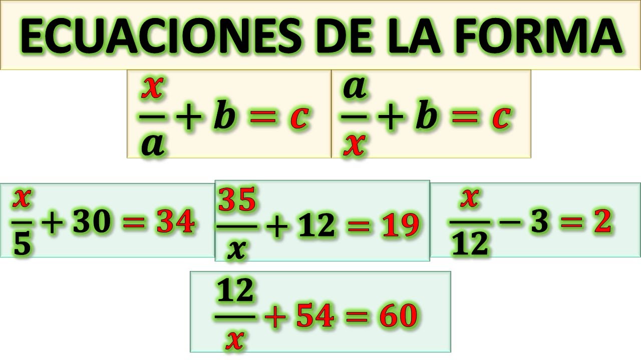 ECUACIONES DE PRIMER GRADO O LINEALES DE LA FORMA A/X+B =C - YouTube