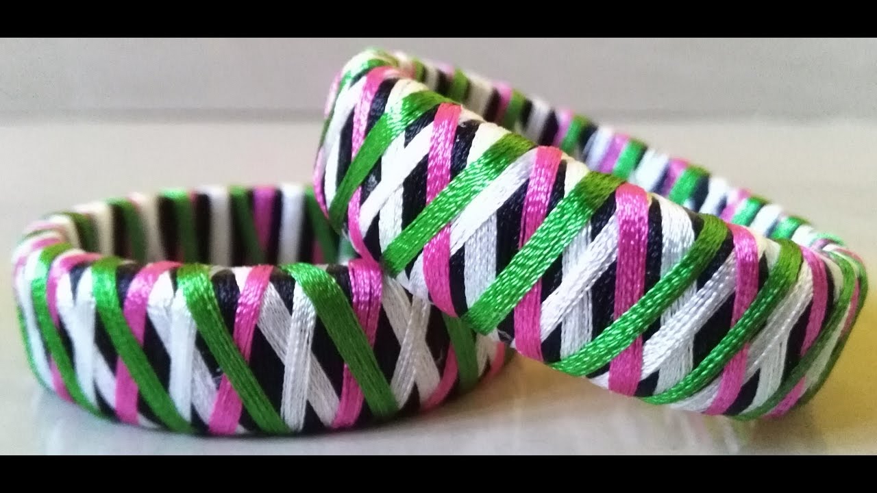 How to make Designer multi colour Jumbled silk thread bangle - YouTube
