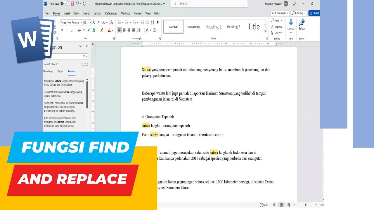 Fungsi FIND and REPLACE di Microsoft Word - YouTube