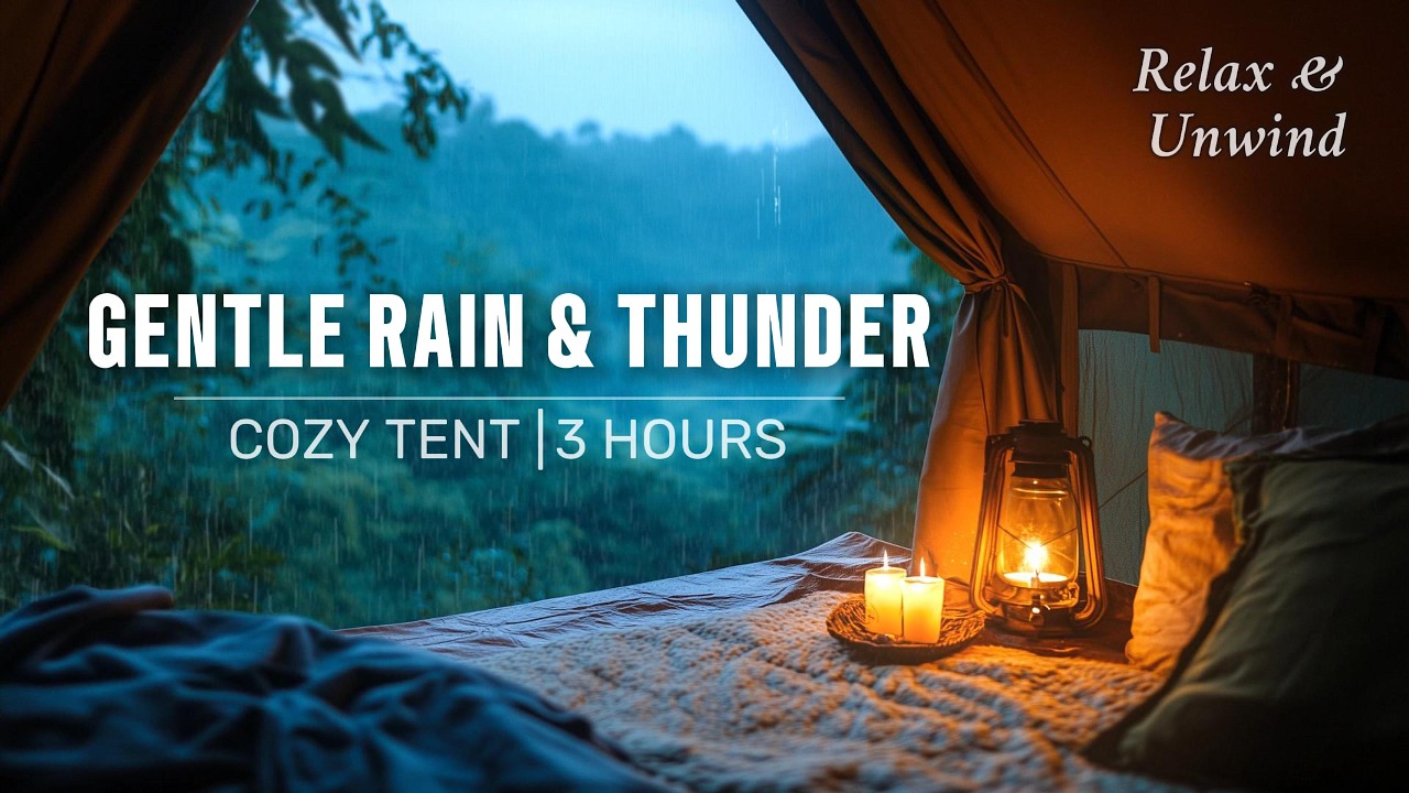 Escape in a Cozy Tent During a Light Storm | Rain & Thunder Sounds to Sleep, Study, Relax ...