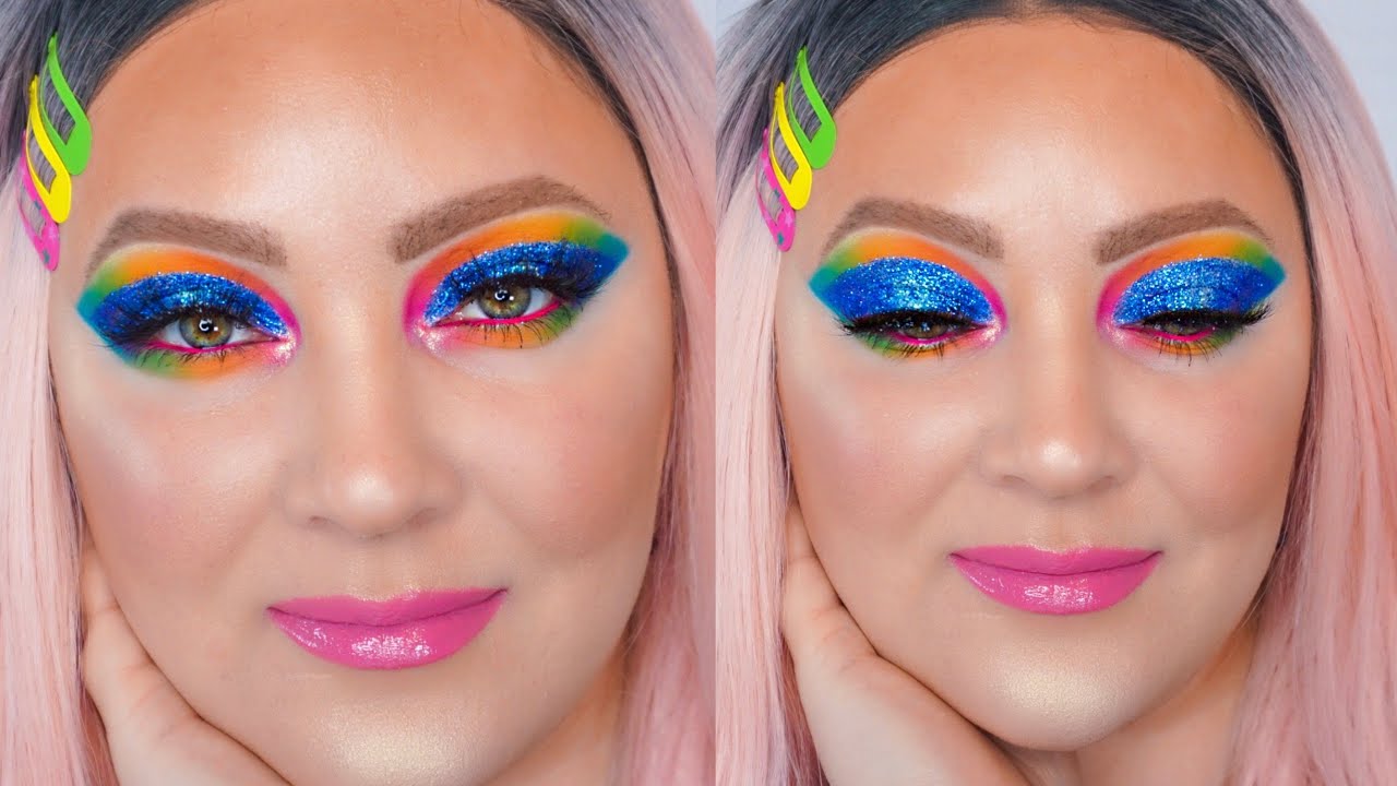 BLUE GLITTER RAINBOW CUT CREASE TUTORIAL feat. NYX ULTIMATE EDIT ...