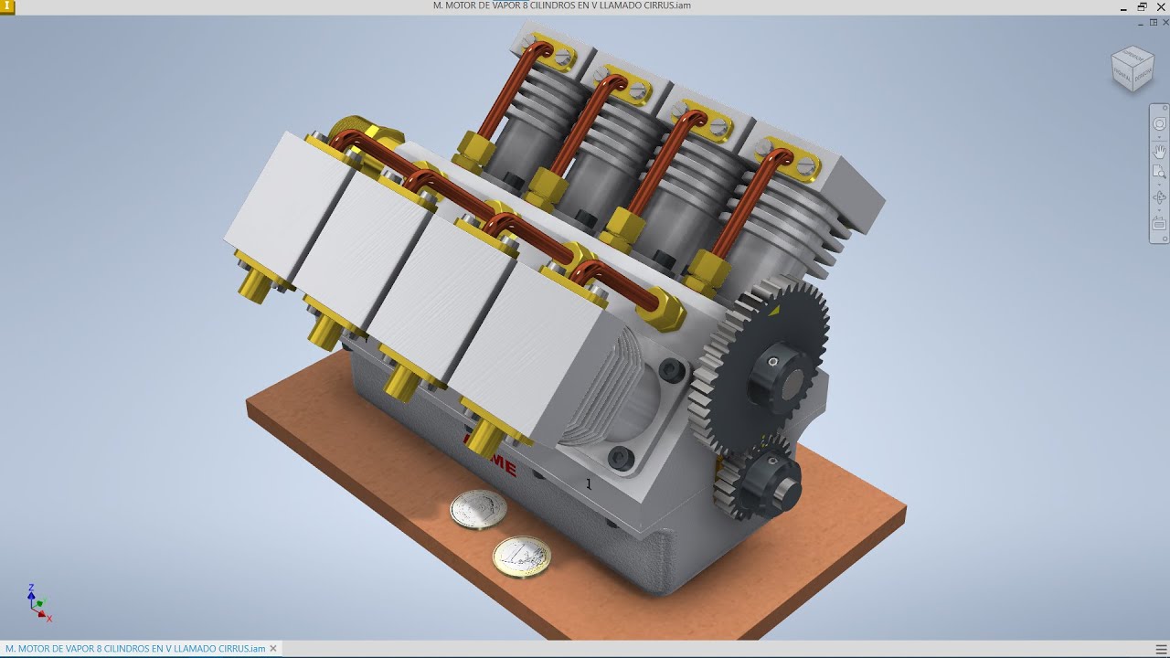 AUTODESK INVENTOR MAQUETA DE UN MOTOR DE VAPOR EN V DE 8 CILINDROS ...
