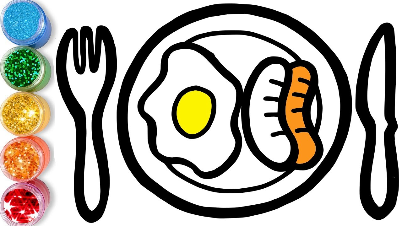 Let's start drawing and coloring dish with omelet and hotdog for kids ...