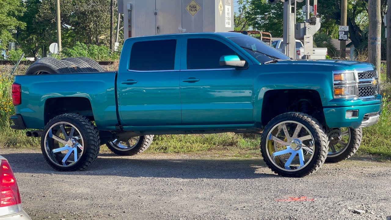 Teal Painted Chevy Silverado On 26x14 Off-road Rims On 37s - YouTube