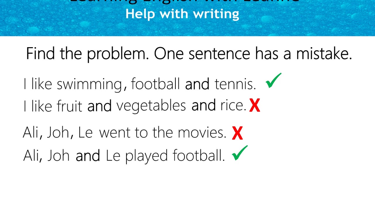 Punctuation and Writing in English Beginner- 1: Use commas & and with ...