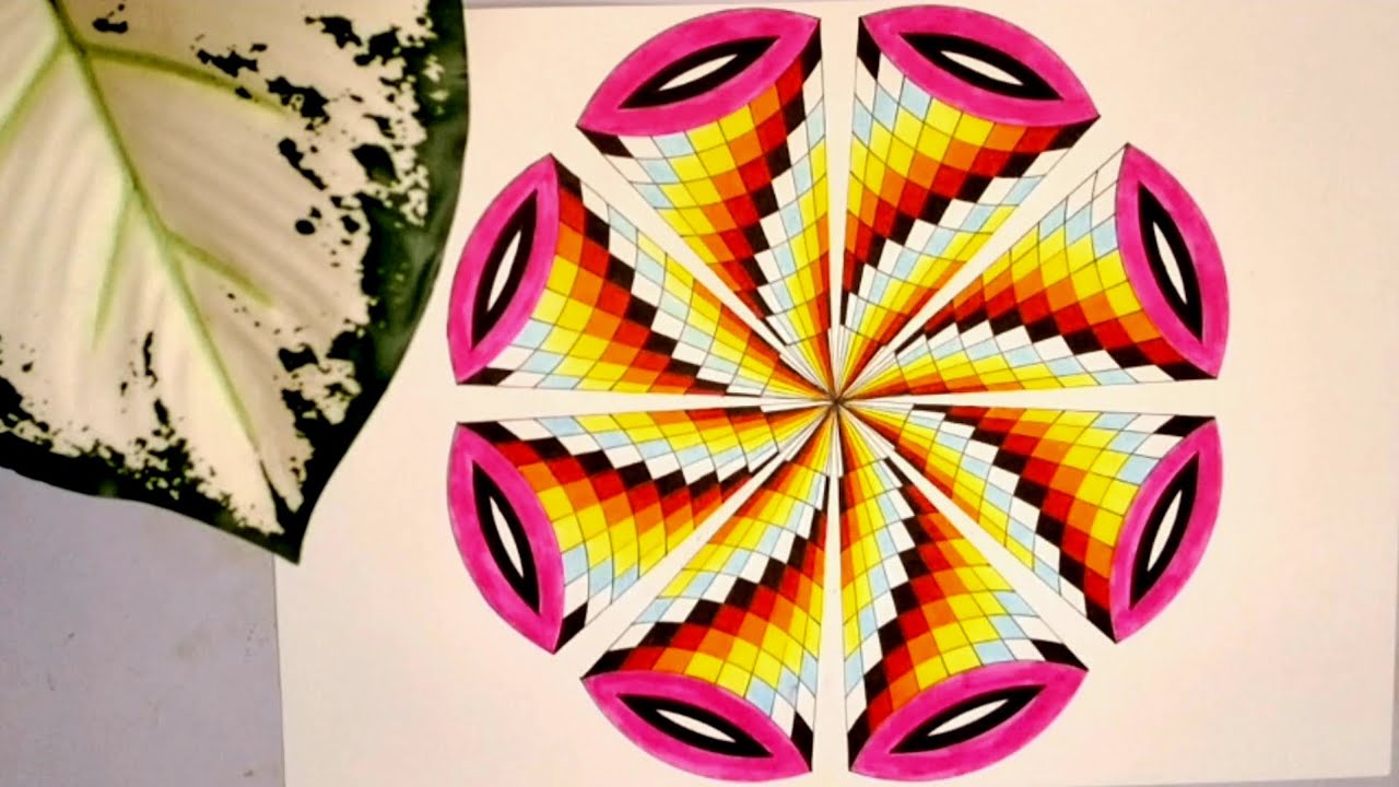 Symmetrical 3D Geometrical Optical Illusion Art Based Circles|| How to ...