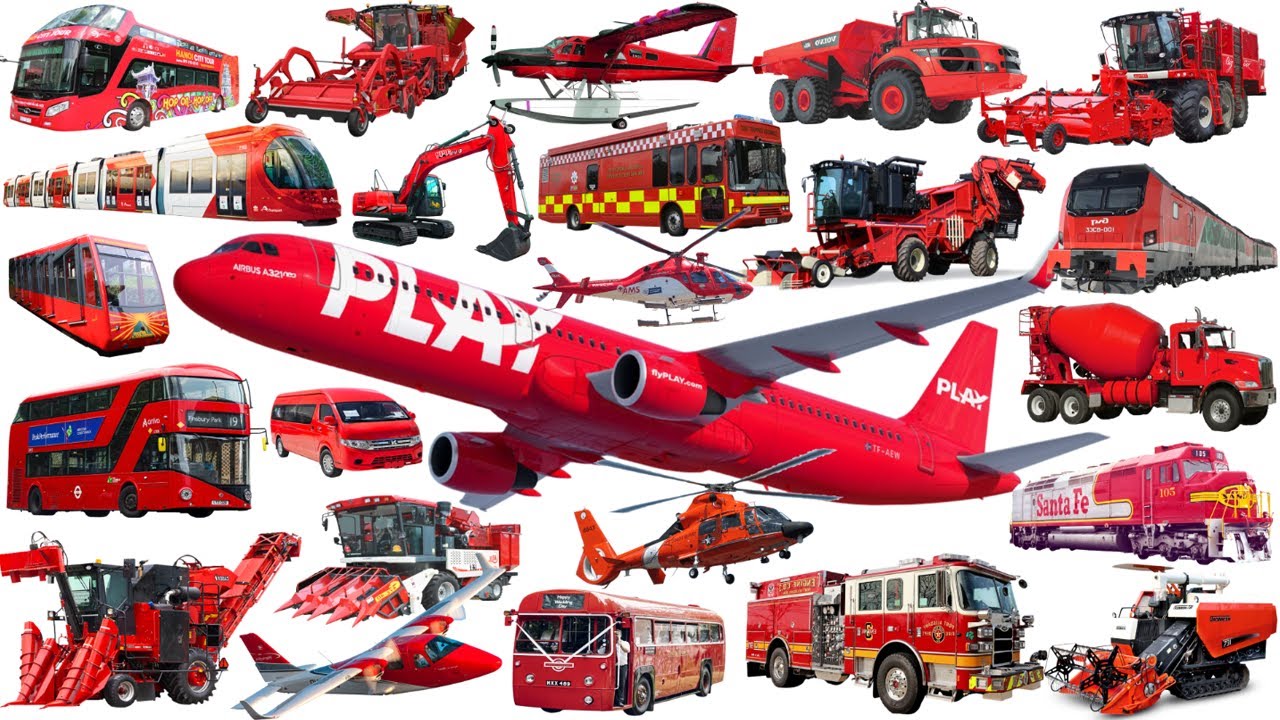 Red Vehicles | Learn Emergency Vehicles 🚒🚑🚒 | Rescue Vehicles, Train ...