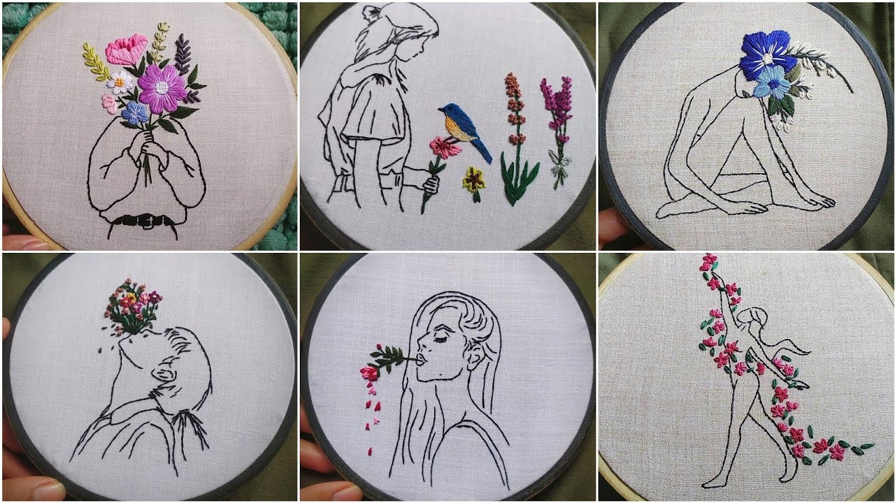 Girl and Flowers embroidery compilation || embroidery for beginners ...