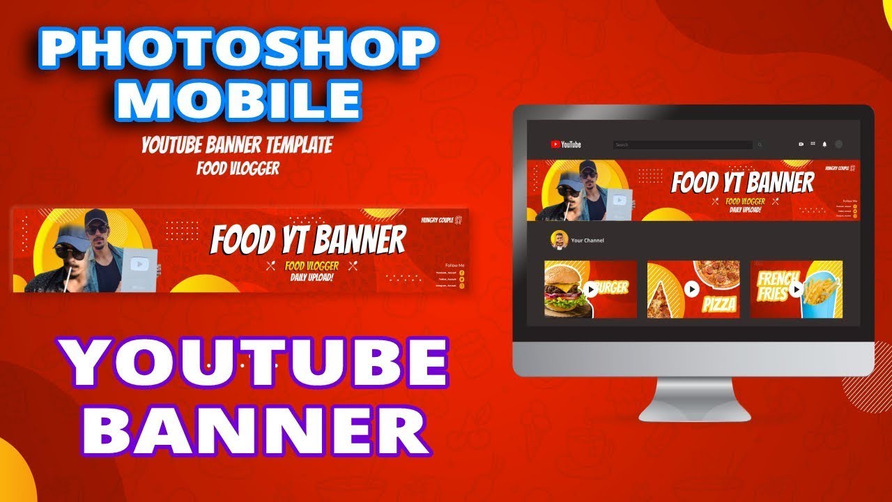 How to Make a Food vlogger YouTube Channel Banner in Mobile Photopea ...