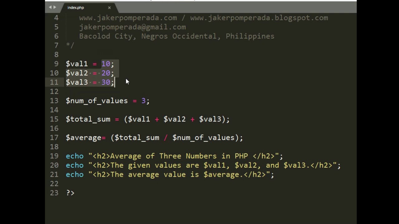 Average Of Three Numbers In Php Youtube