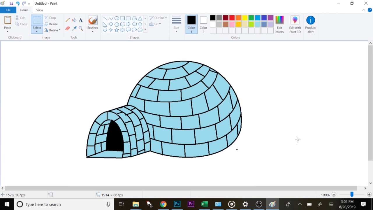 how to draw Igloo House in ms paint very easy drawing method for kids ...