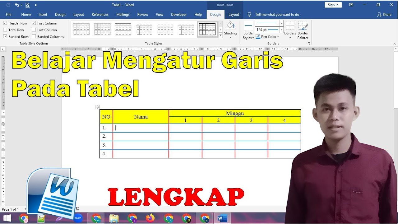 Belajar Mengatur Garis Tabel Pada Ms Word - YouTube