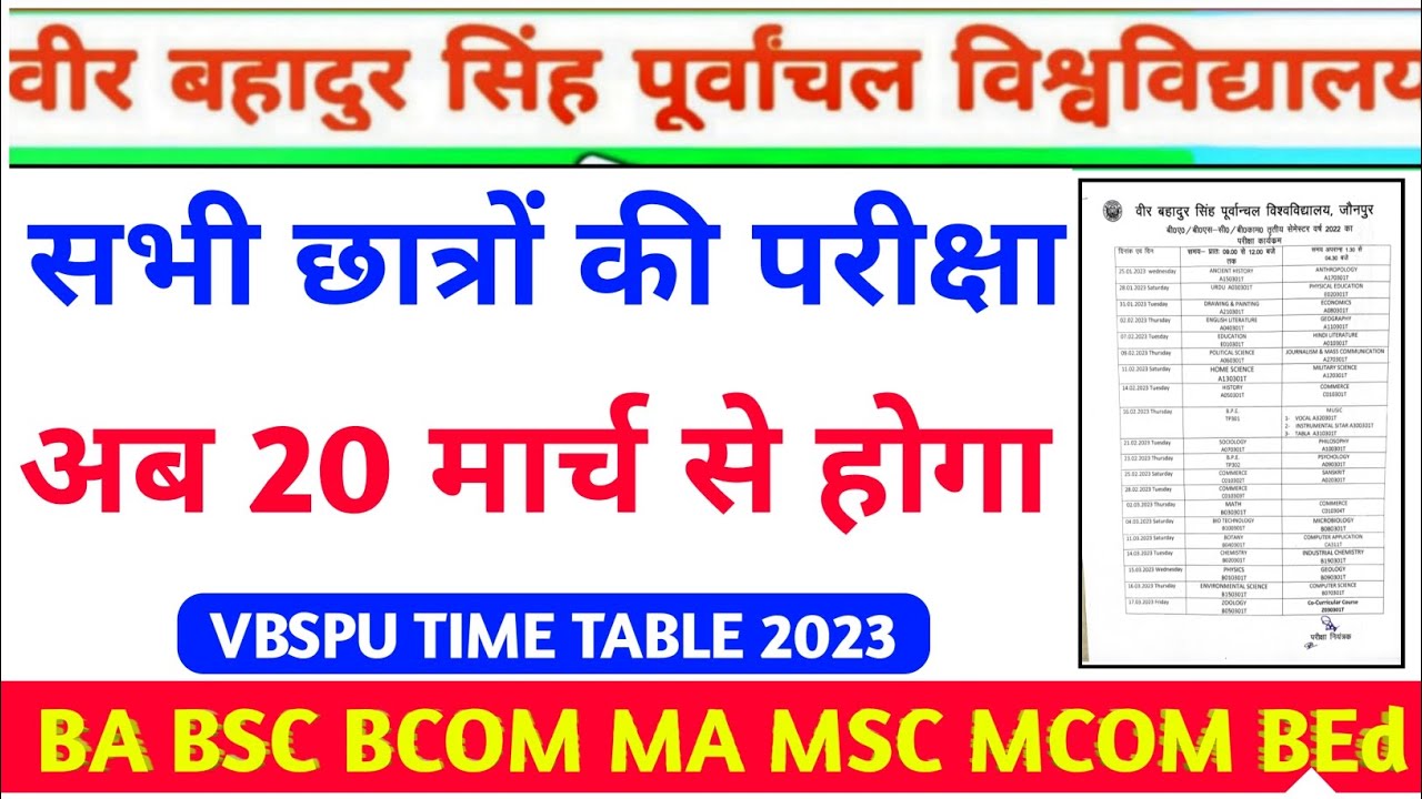 Vbspu Exam अब 20 मार्च|Vbspu News Today|Vbspu Time Table 2023|Vbspu ...