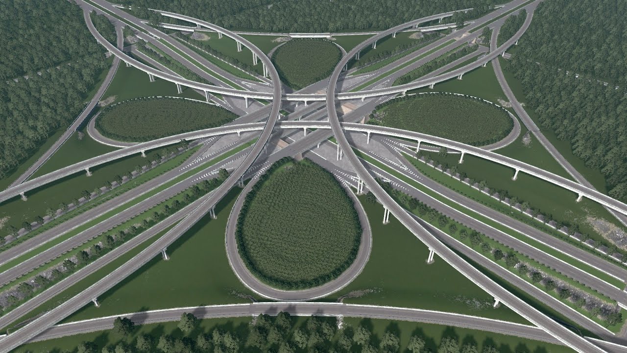 Full Cloverstack Hybrid Interchange 2 | Cities: Skylines - YouTube
