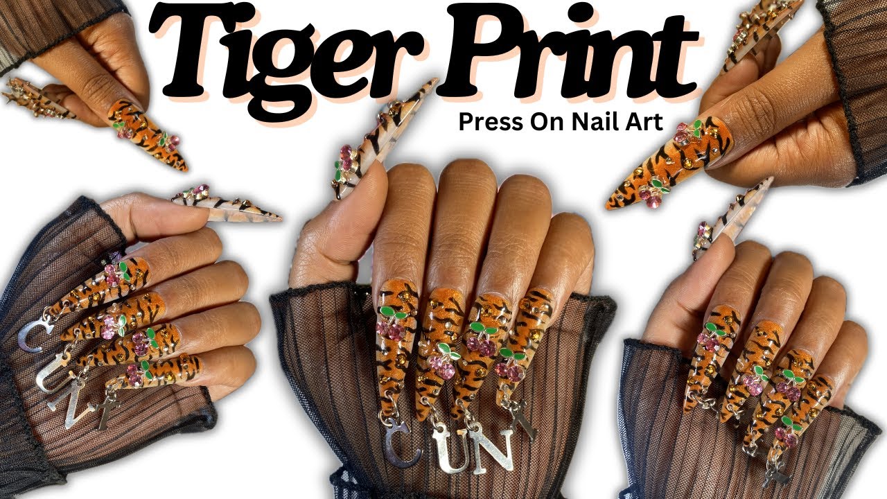 Tiger Print Nail Art | Cherry Nail Art | Press On Nail Art - YouTube