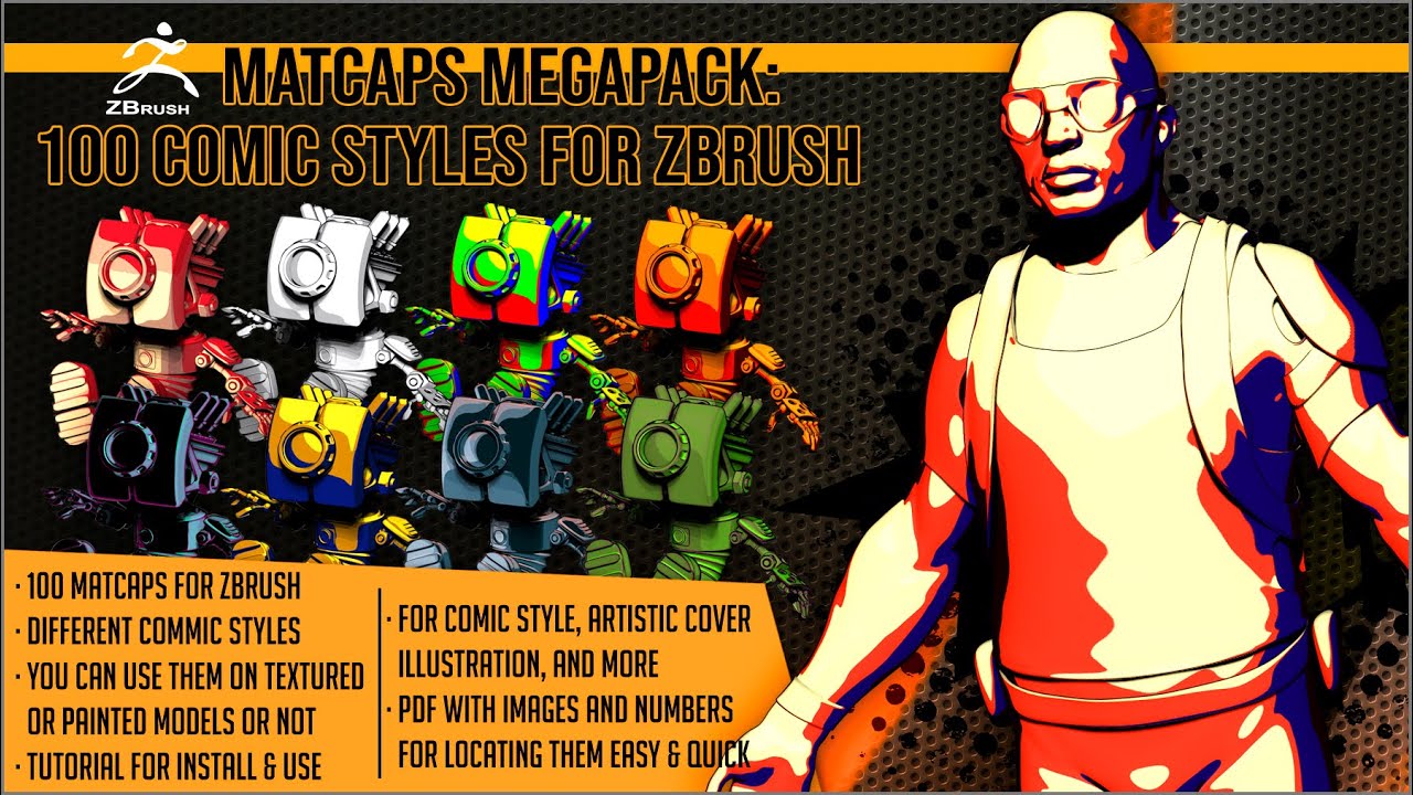 Matcaps Megapack 100 Comic Styles For ZBrush by Artistic Squad - YouTube