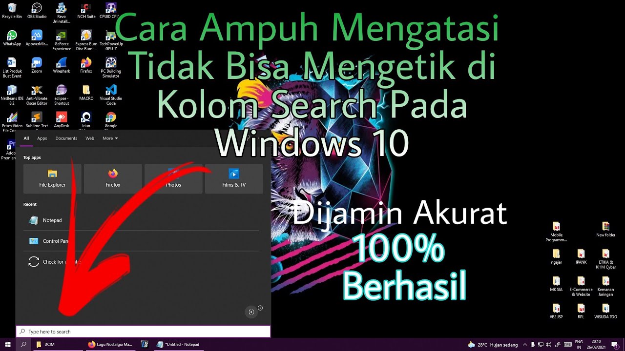 CARA MENGATASI TIDAK BISA MENGETIK DI KOLOM SEARCH DI WINDOWS 10 - YouTube