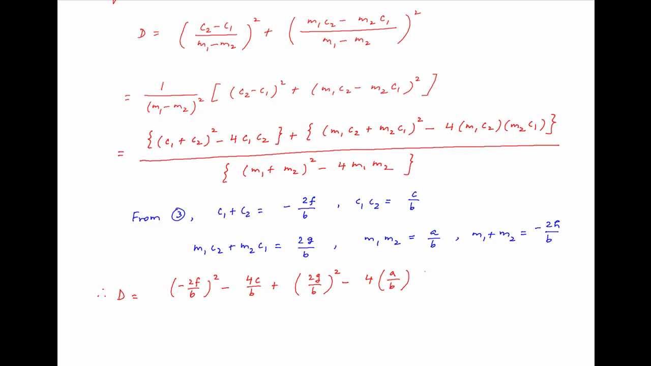 Find the square of the distance of the point of intersection of the two ...