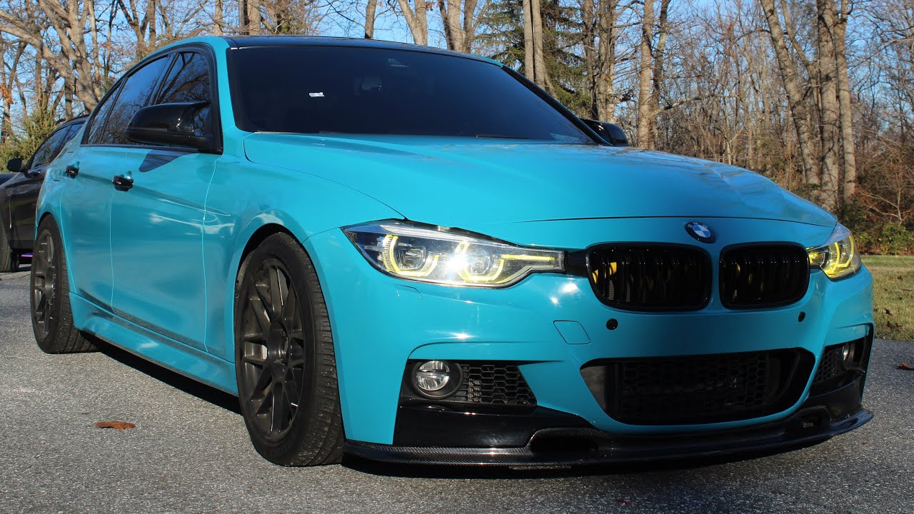 Wrapping a BMW 340i in Aqua Blue - YouTube