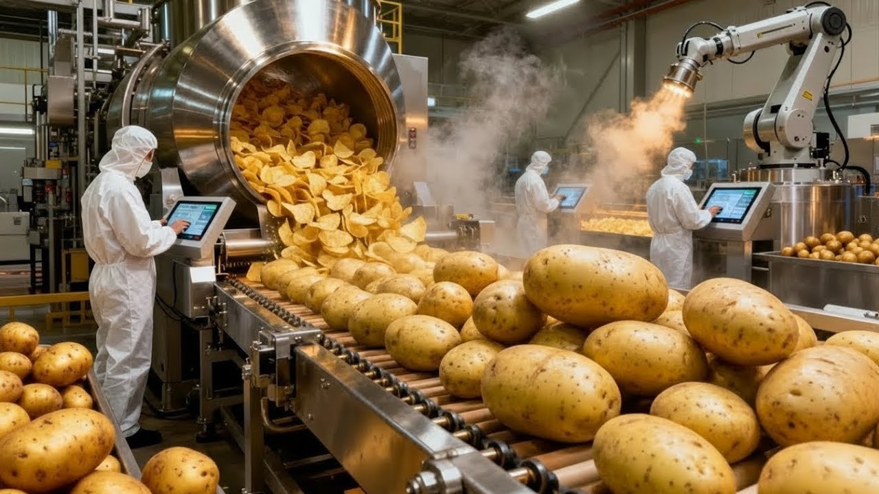 Inside a Modern Pringles Factory Whole Potatoes to Stacked Potato Chips ...