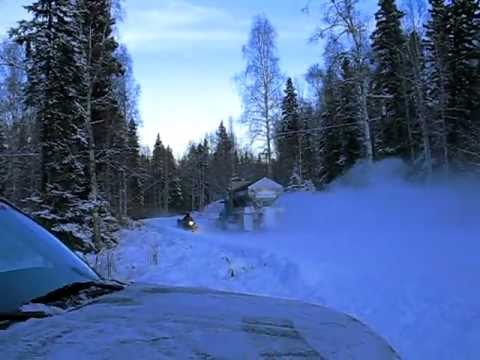 Snow Plow Passes Followed by Snowmachine in Fairbanks Alaska - YouTube