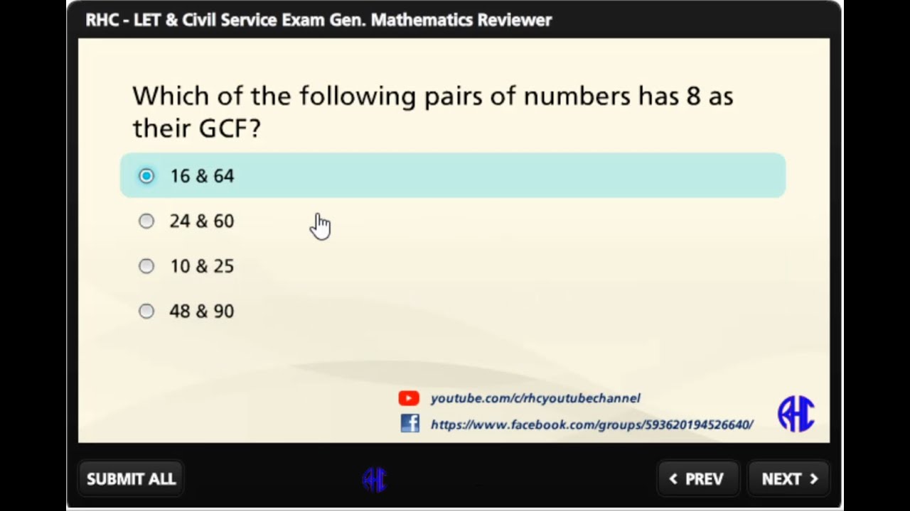 RHC - LET & CSE Gen. Mathematics Reviewer - Exam # 1 - YouTube
